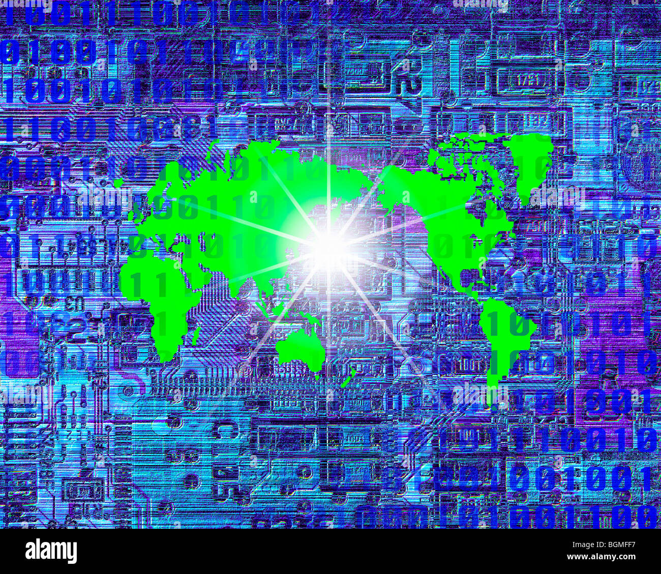 World Map on Binary Code Image Stock Photo - Alamy