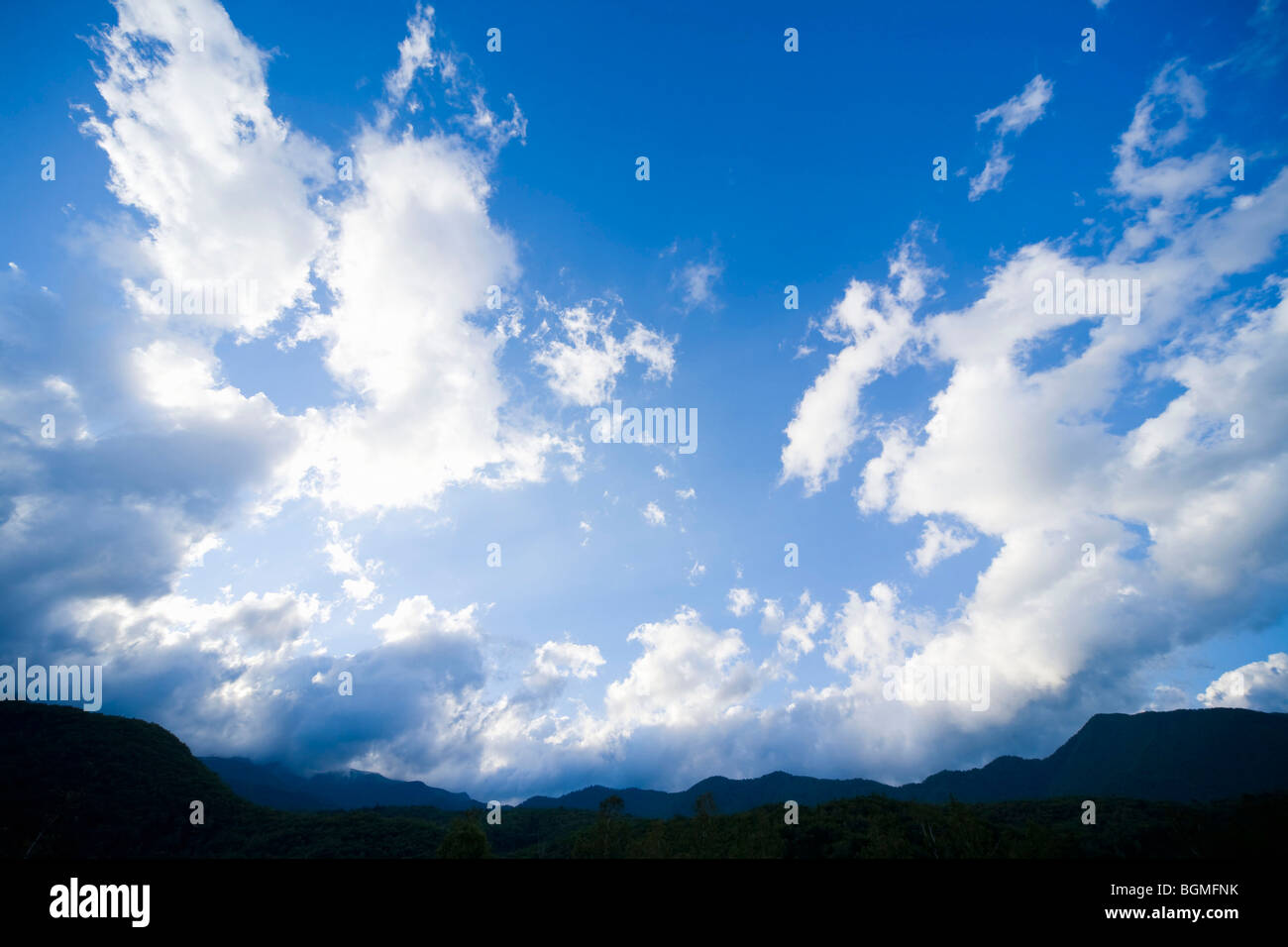 Blue sky with clouds Norikura plateau Matsumoto Nagano Prefecture Japan ...