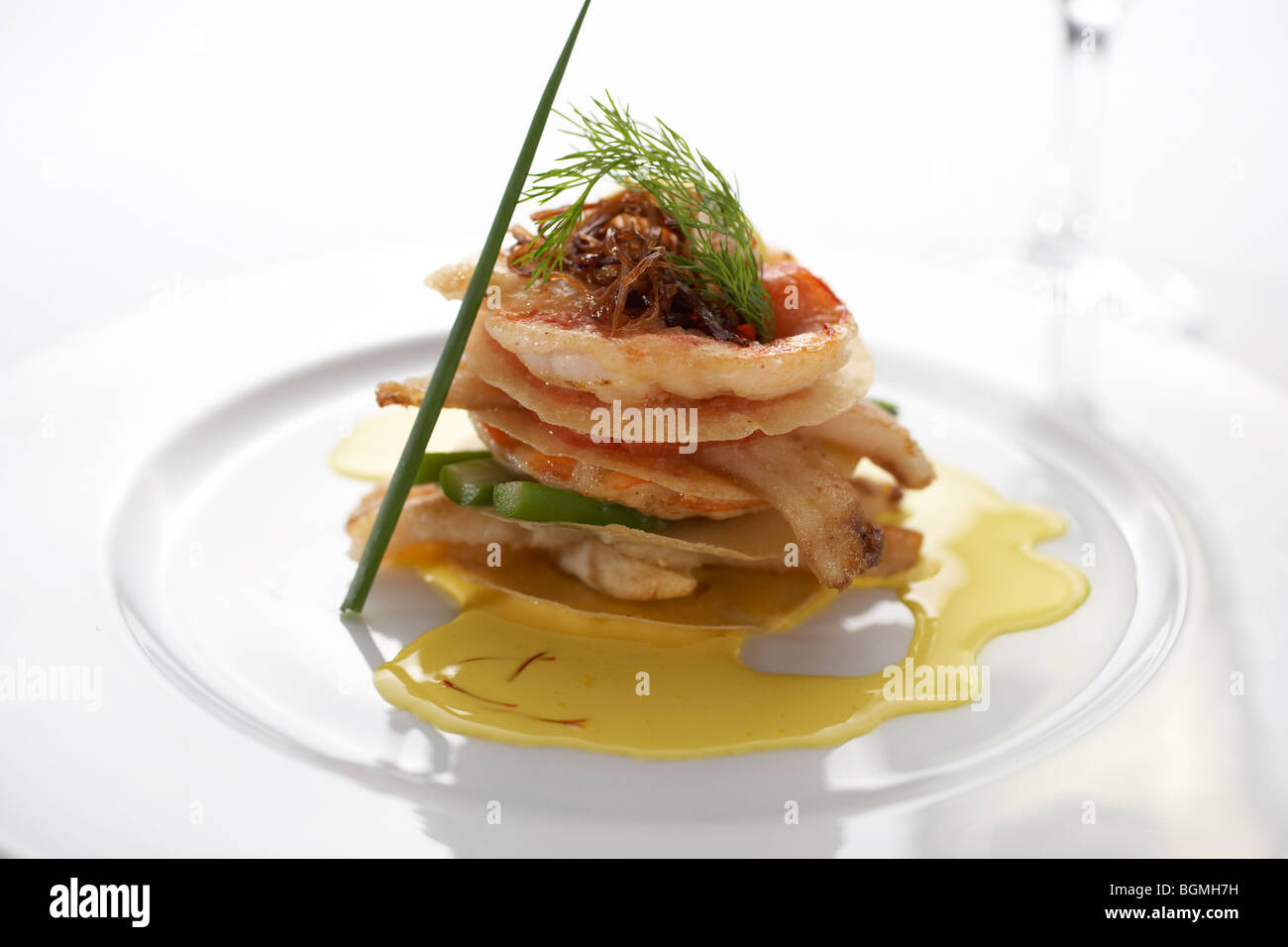 Seafood stack with sauce Stock Photo - Alamy