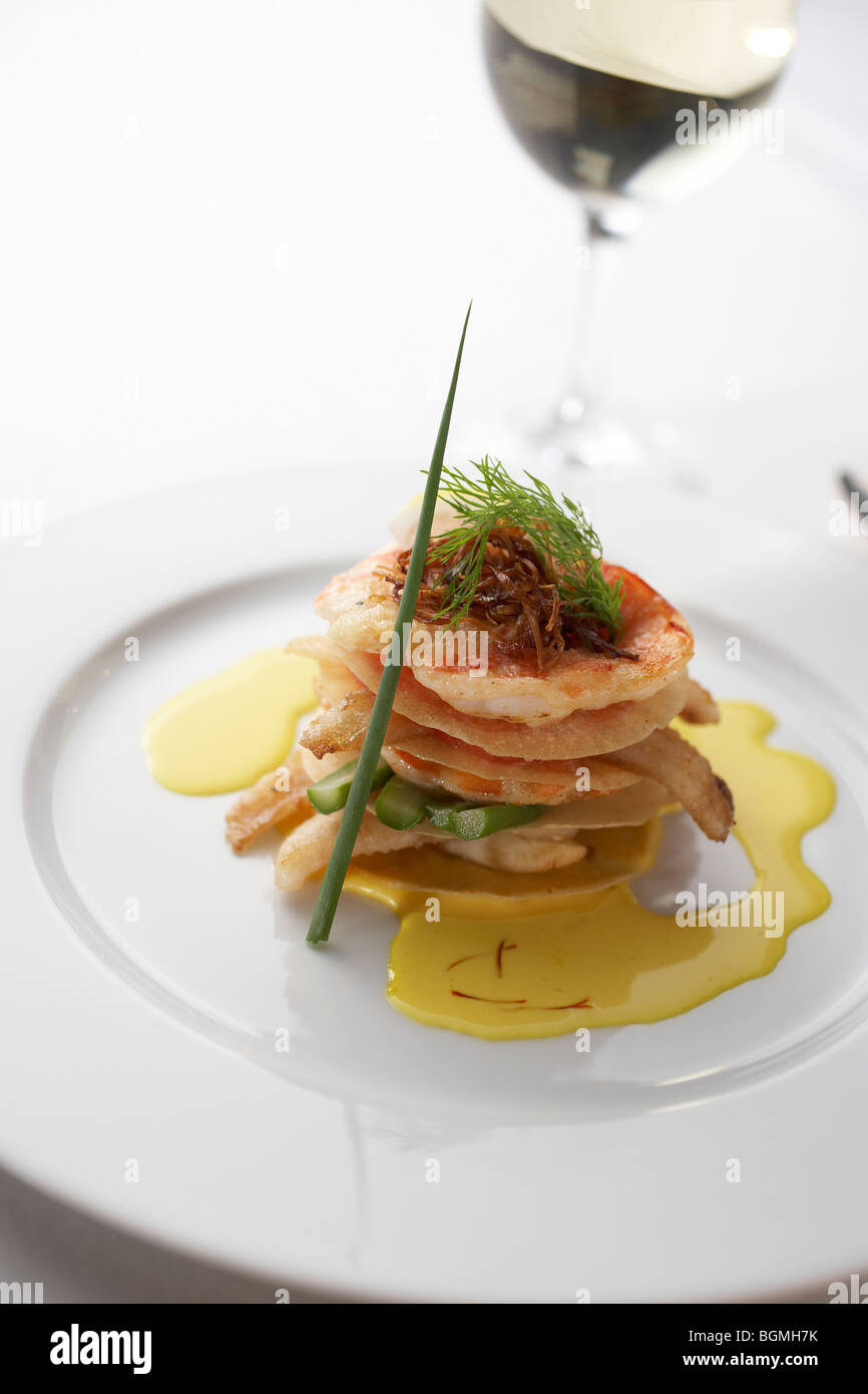 Seafood stack with sauce Stock Photo - Alamy