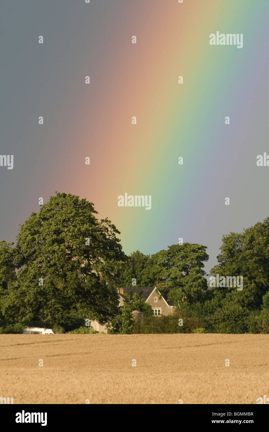 Rainbow over English Countryside Stock Photo - Alamy