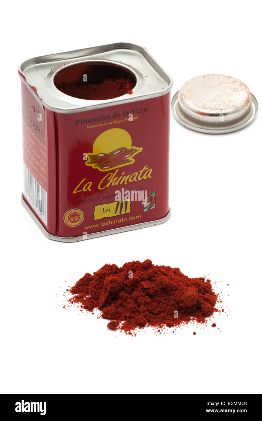 Tin of "Pimenton de la Vera" smoked Paprika powder Stock Photo - Alamy