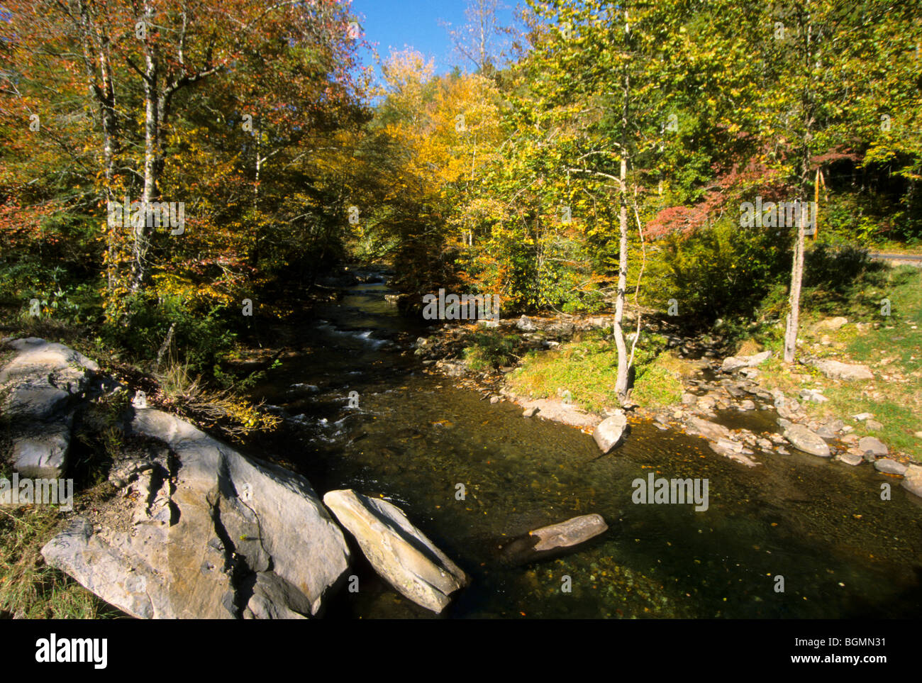 The Oconaluftee River winds through the Qualla Indian Reservation and ...