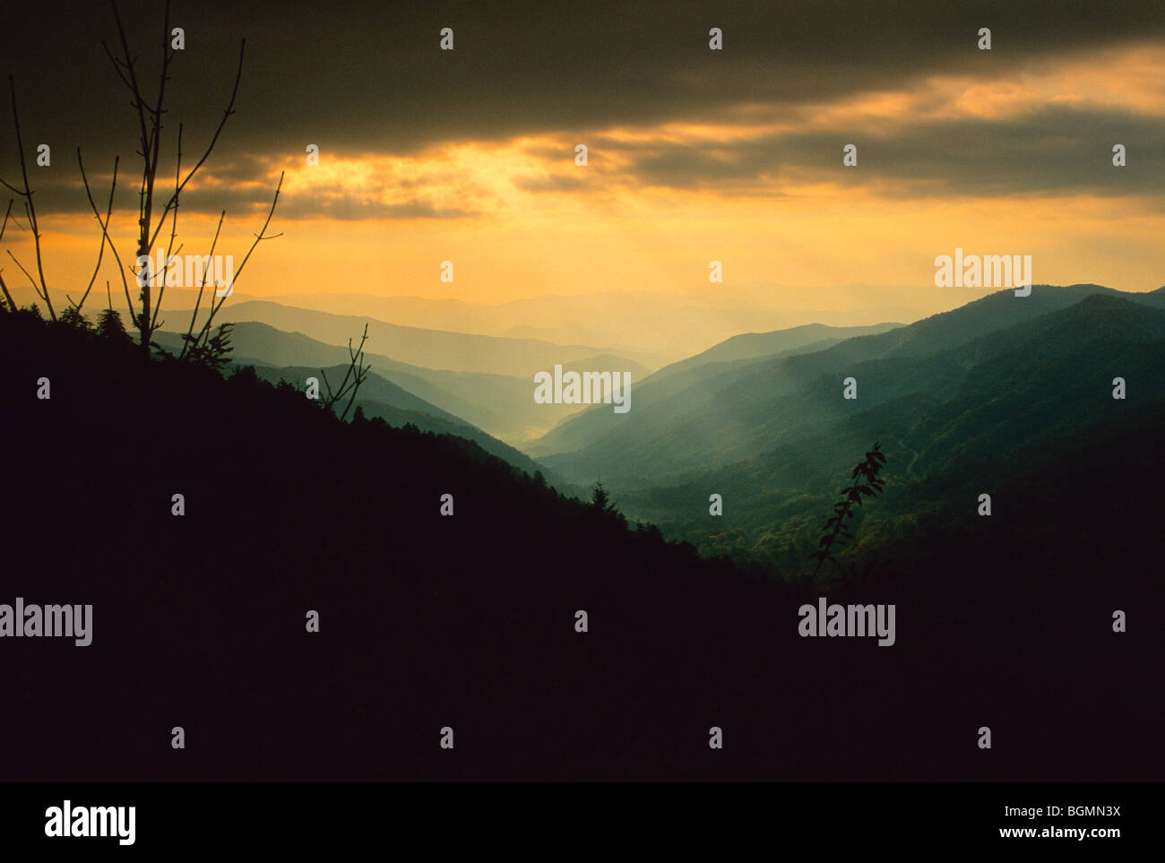 Sunset over the Smoky Mountain Range, the traditional homelands of the ...