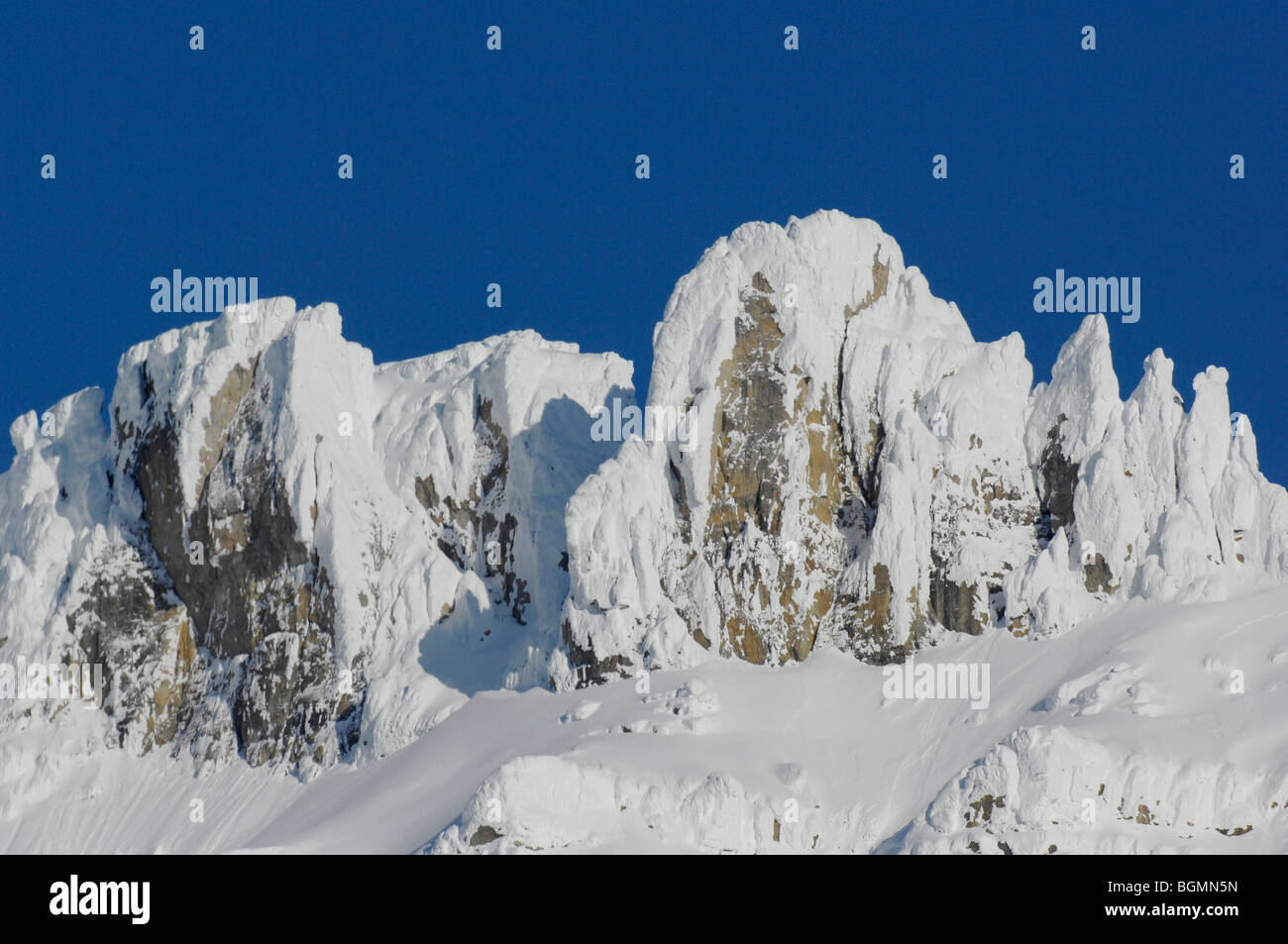 Snow-covered mountains in Jasper National Park on a blue SKY day Stock ...