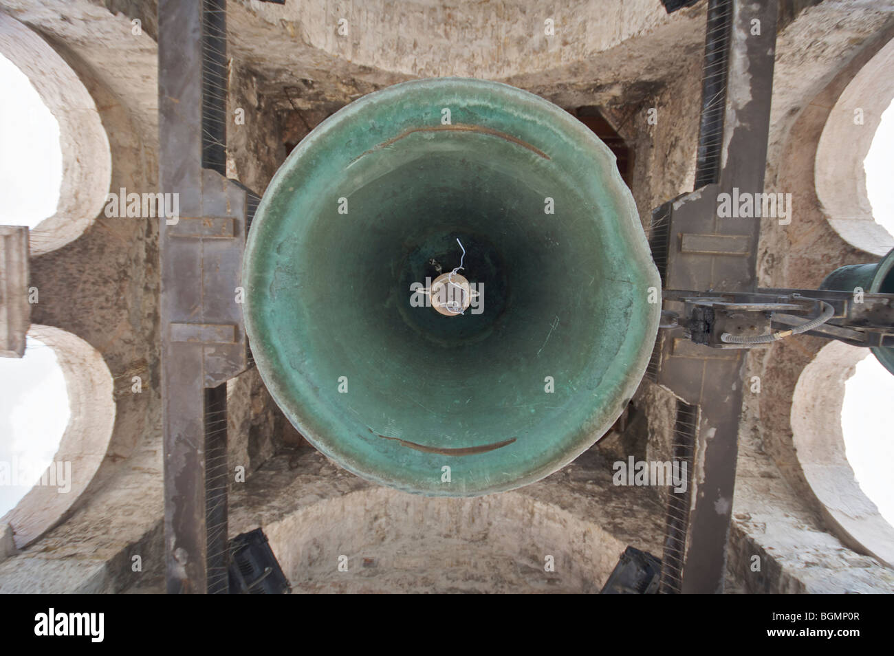 View of the underside of bell hanging in the bell tower Stock Photo - Alamy