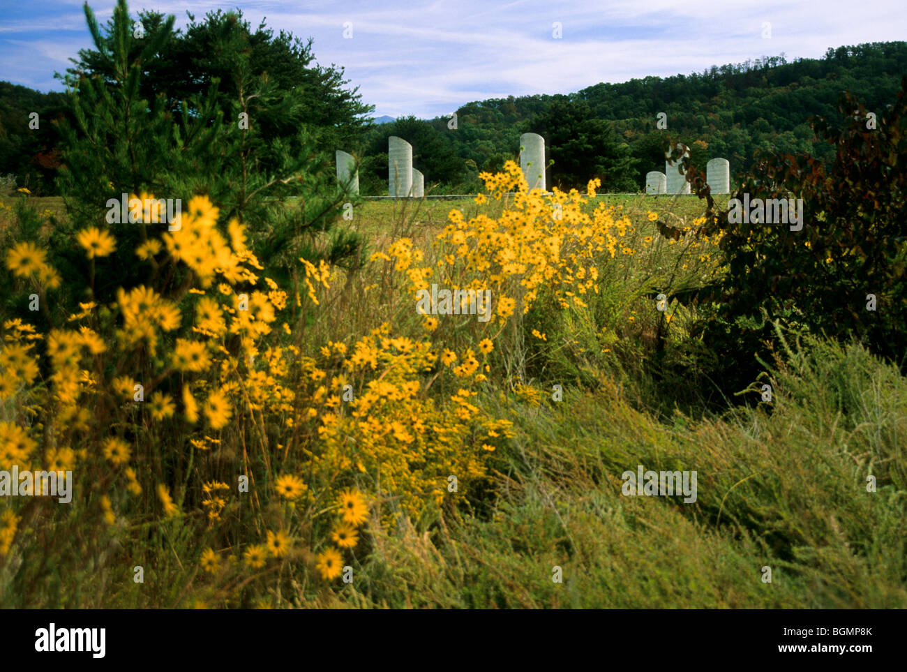 Stone pillars in a circle mark a memorial and represent the various ...