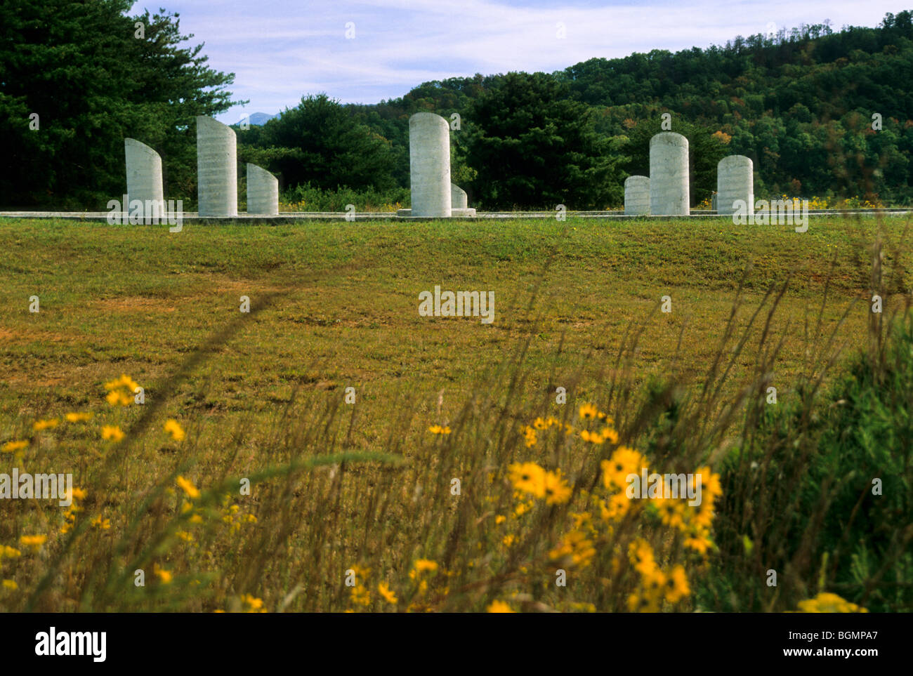 Stone pillars in a circle mark a memorial and represent the various ...