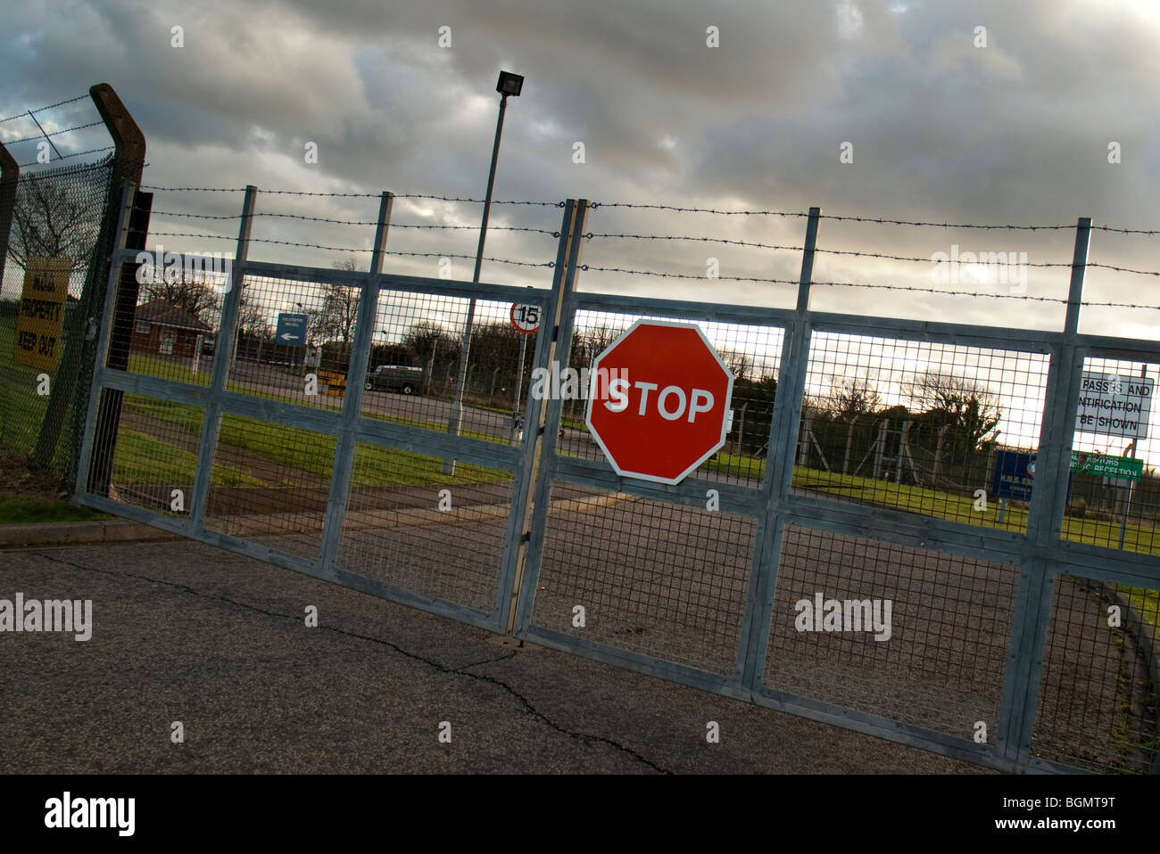 stop sign on security gate Stock Photo - Alamy
