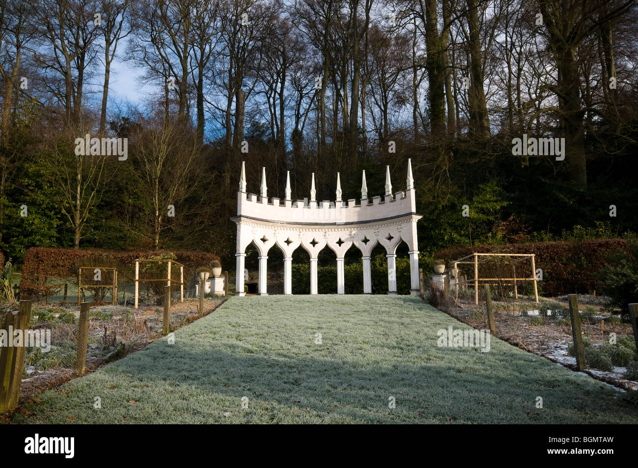 The Exedra in Winter at Painswick Rococo Garden in The Cotswolds Stock ...