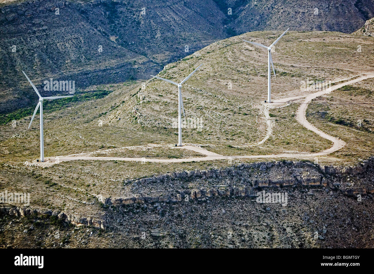 aerial view above three wind turbines in west Texas Stock Photo - Alamy