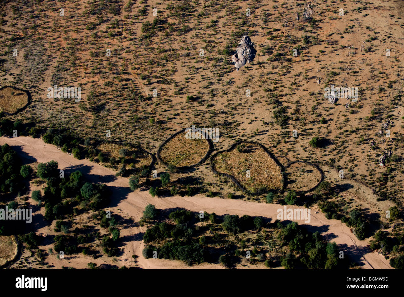 Aerial views of Himba settlements, Kaokoland, Namibia Stock Photo - Alamy