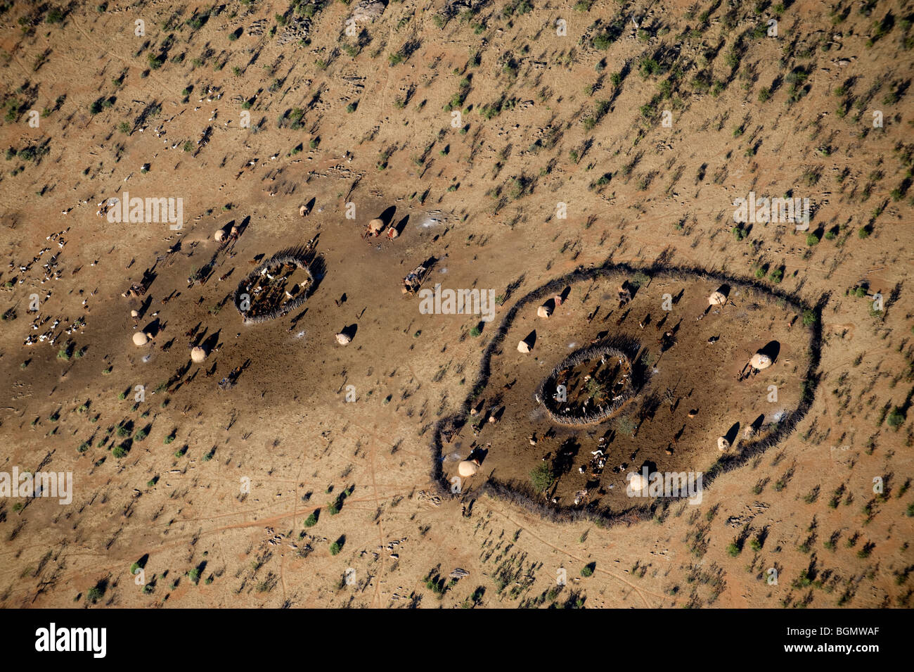 Aerial views of Himba settlements, Kaokoland, Namibia Stock Photo - Alamy