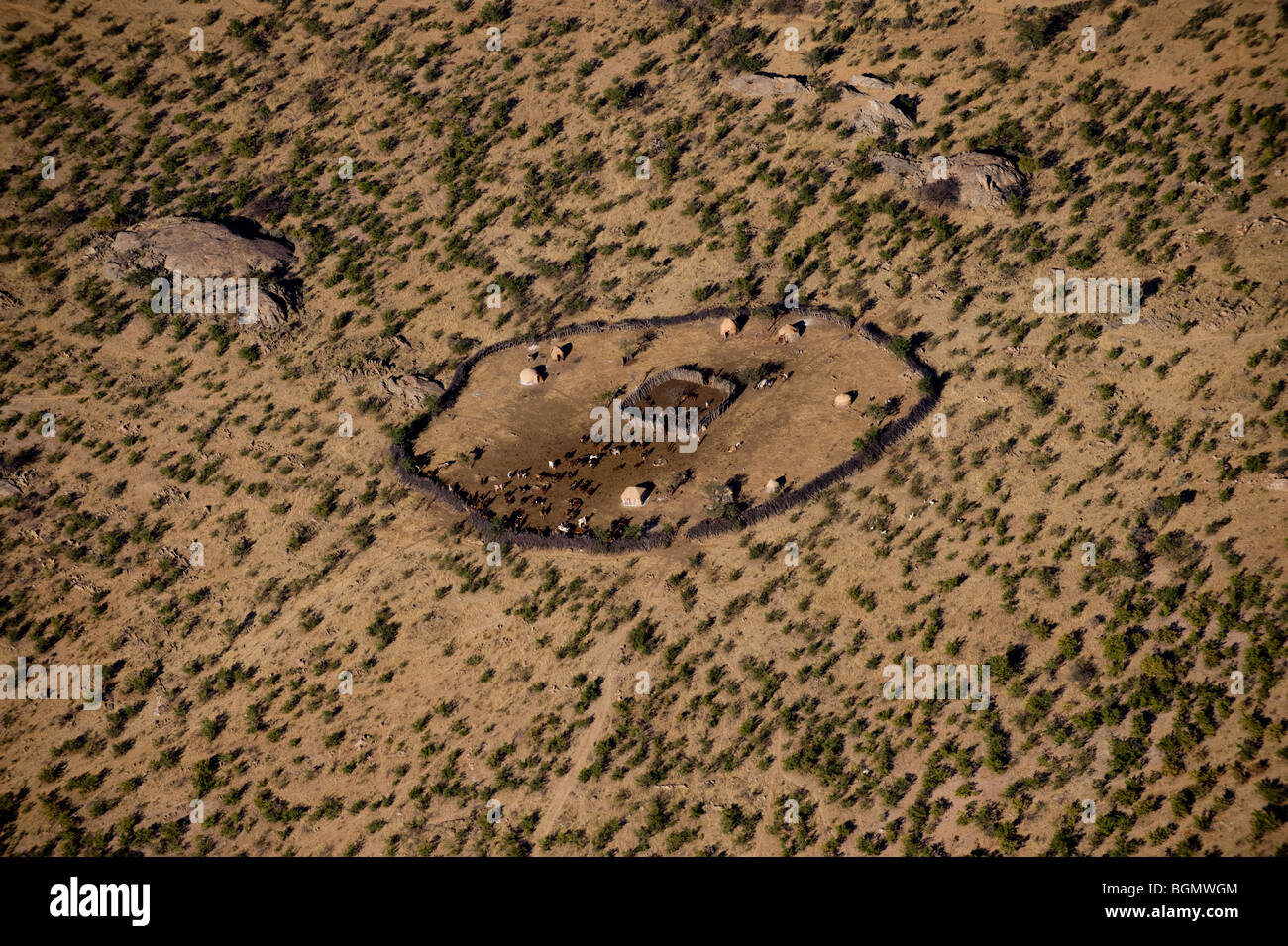Aerial views of Himba settlements, Kaokoland, Namibia Stock Photo - Alamy