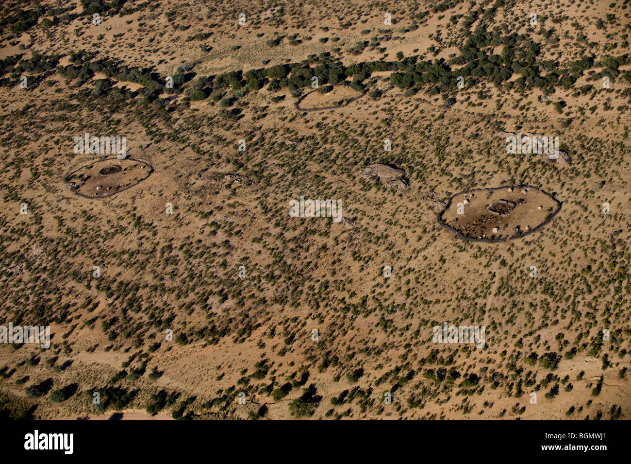 Aerial views of Himba settlements, Kaokoland, Namibia Stock Photo - Alamy