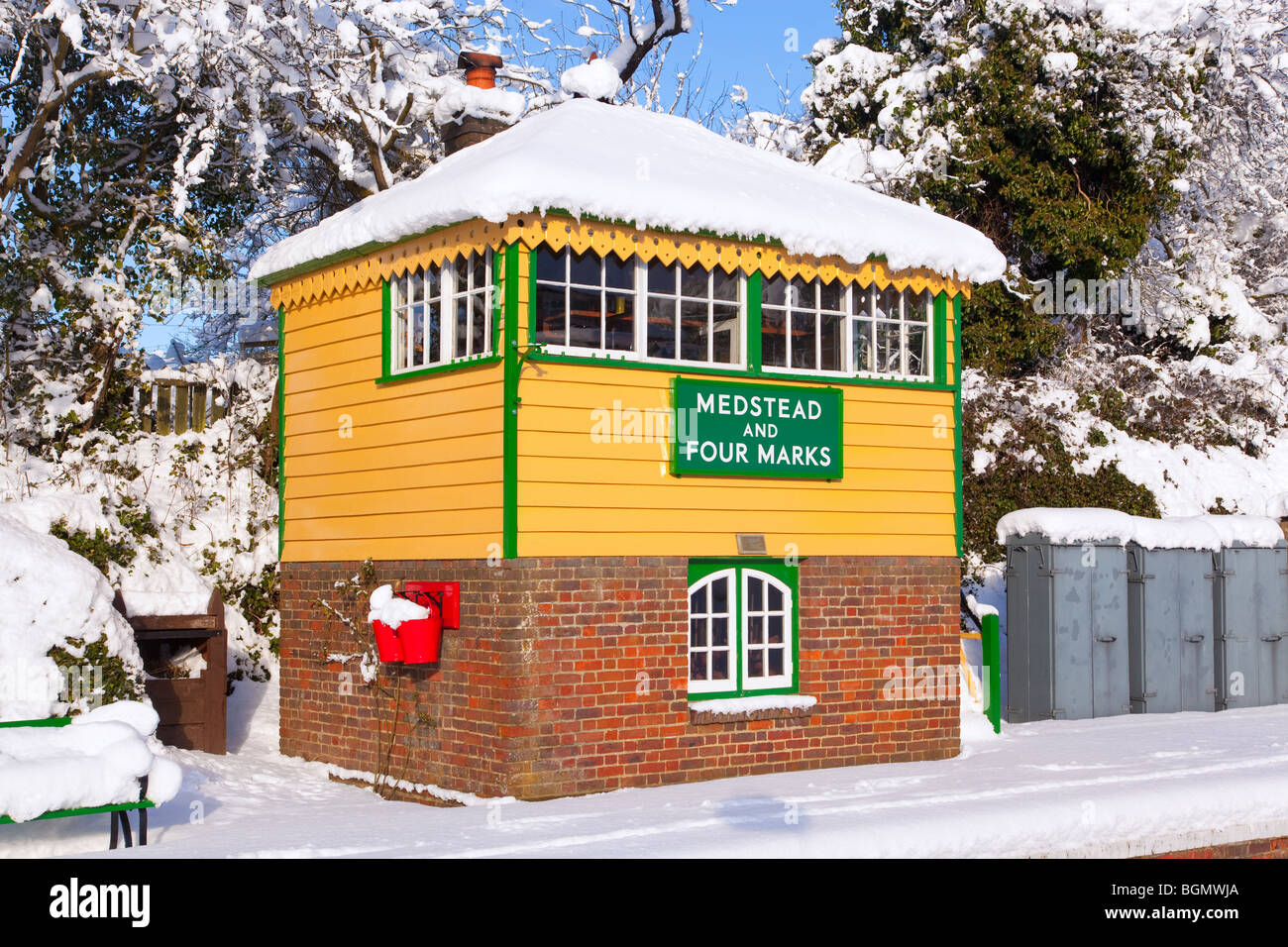 Four Marks and Medstead railway station signal box after a heavy snow ...