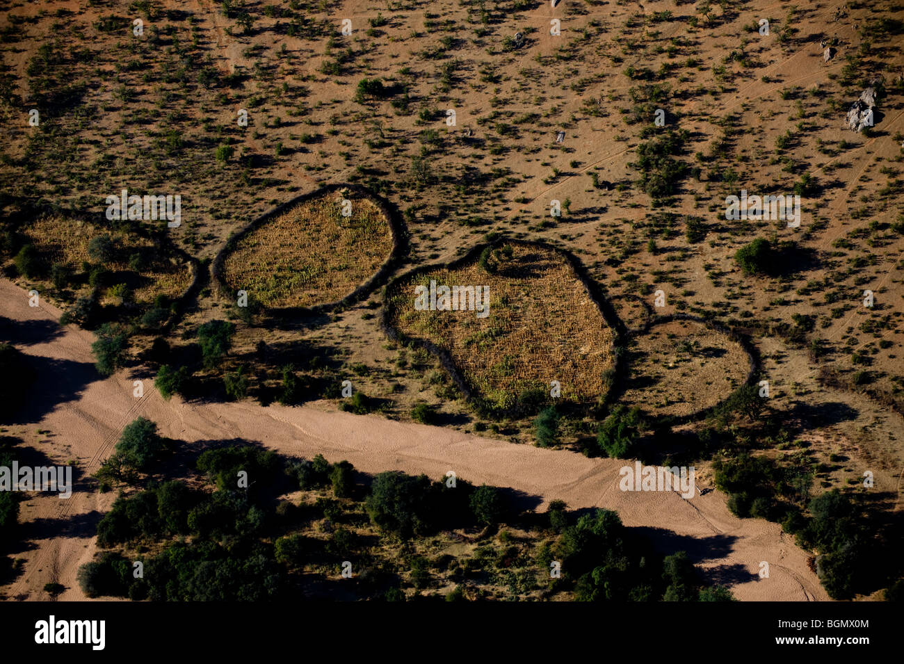 Aerial views of Himba settlements, Kaokoland, Namibia Stock Photo - Alamy