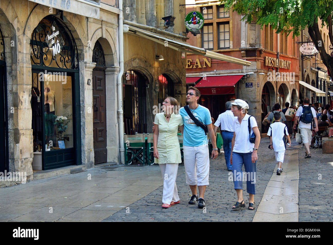 Tourists walking in the quarter Vieux Lyon / Old Lyon, France Stock ...