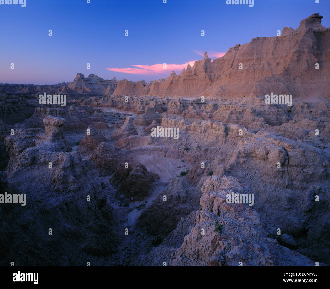 dry wash and pinnacles along Door Trail, Badlands National Park, South ...