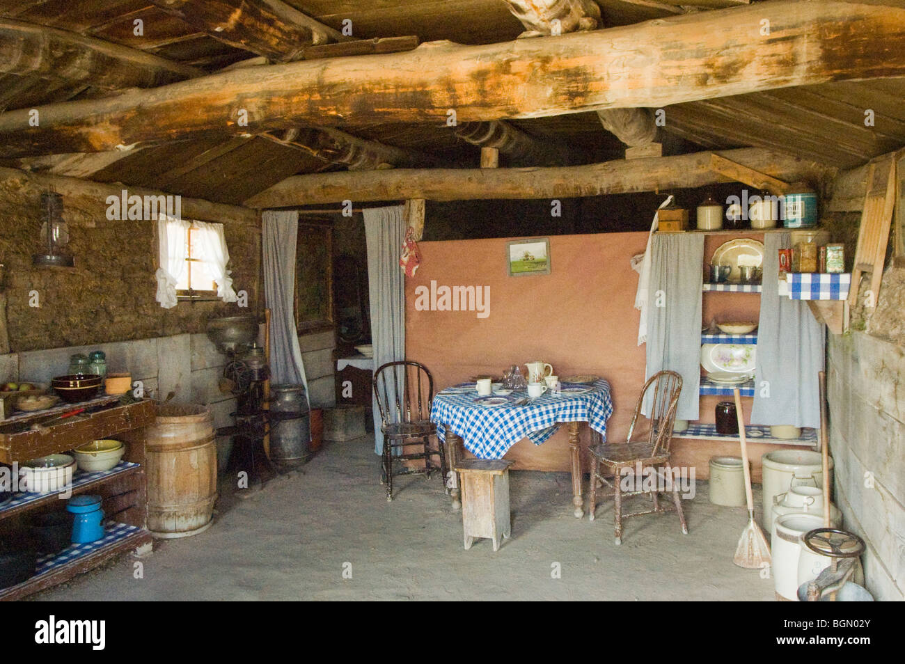 Exterior of sod house used by the pioneer farmers of South Dakota in ...