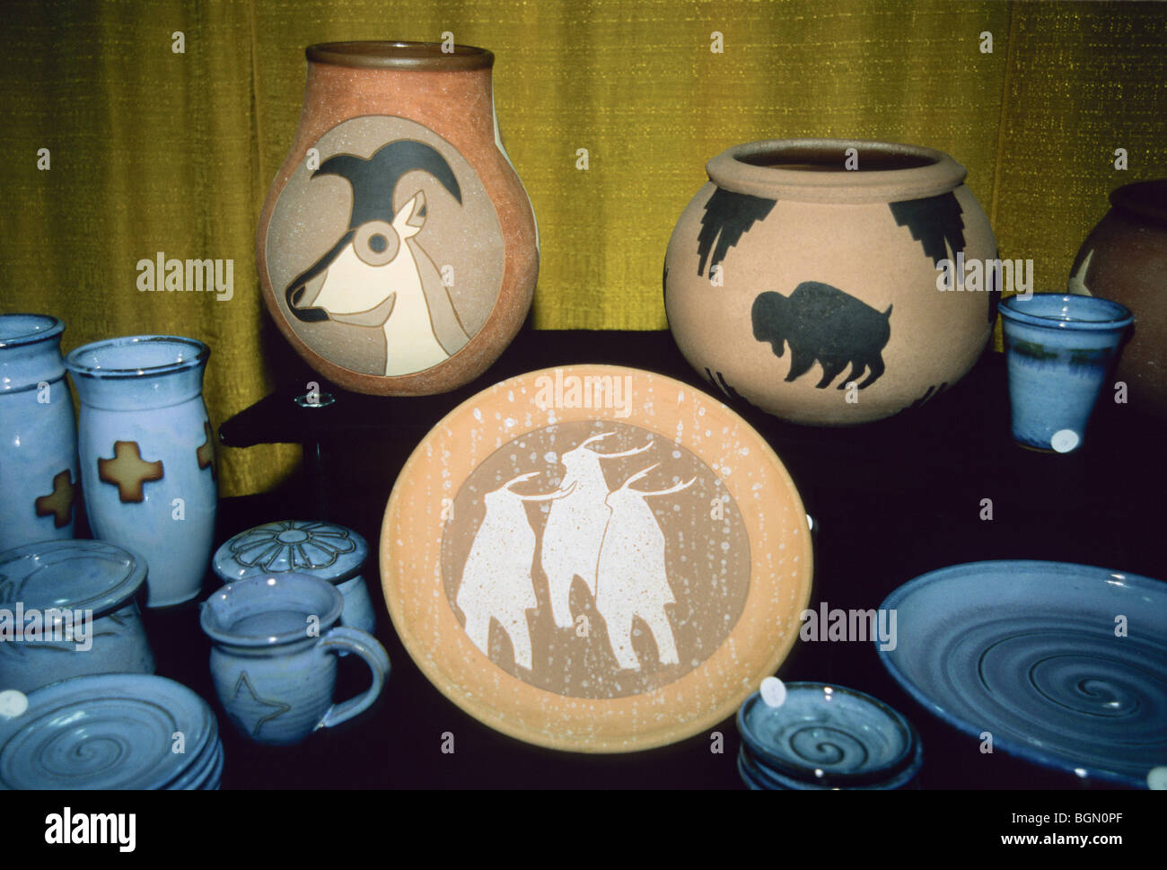Contemporary Native American clay pottery display Stock Photo - Alamy