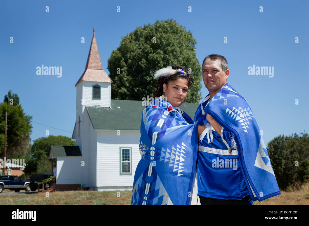 Newly wed couple at the Williamson River Indian Mission church are ...