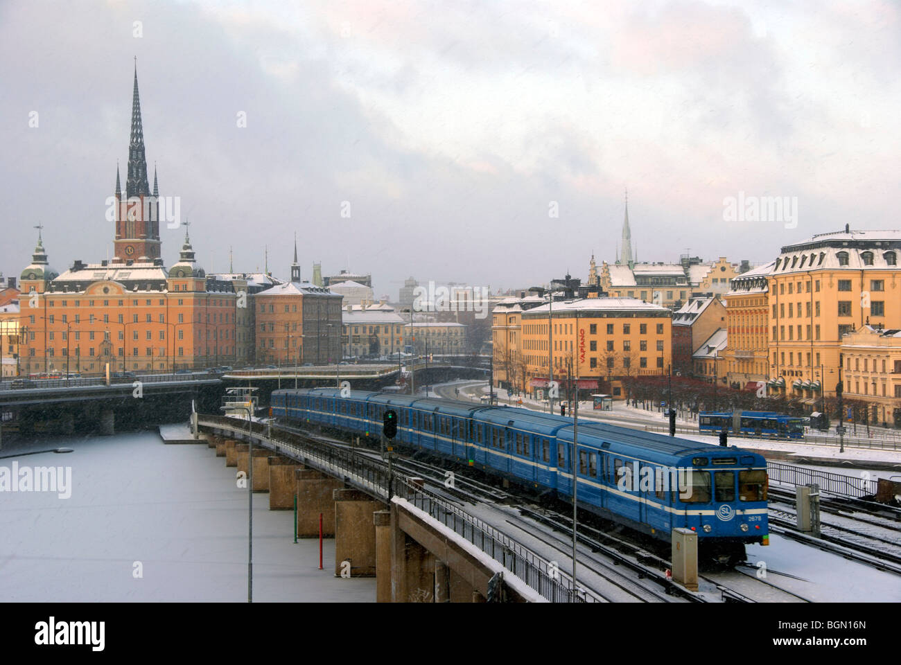 Stockholm Sweden winter. Moving train during snowfall Stock Photo - Alamy