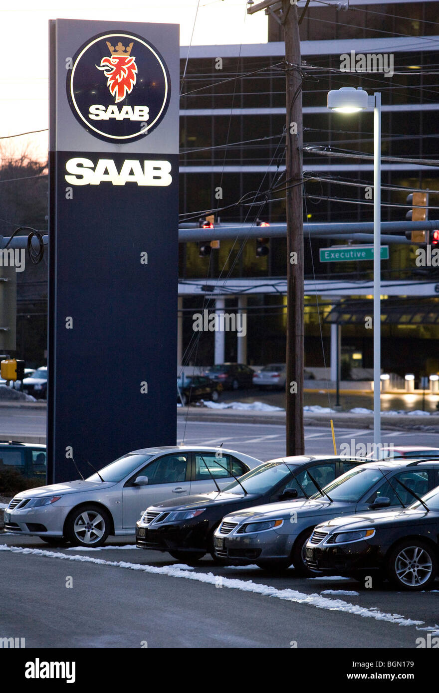 A Saab dealer lot Stock Photo - Alamy