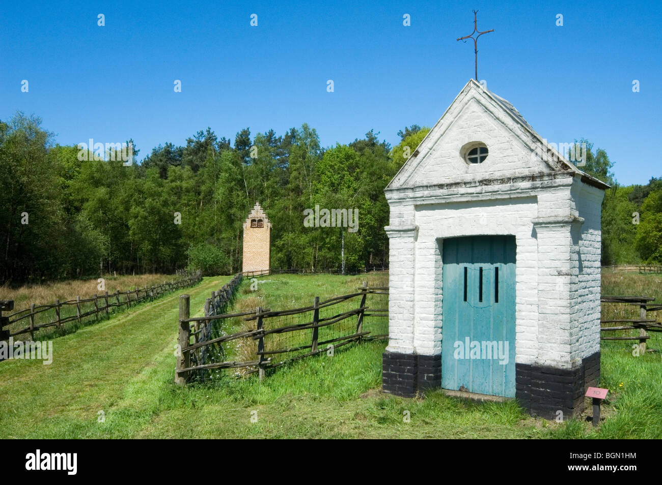 Traditional dovecot and white field chapel in the open air museum ...