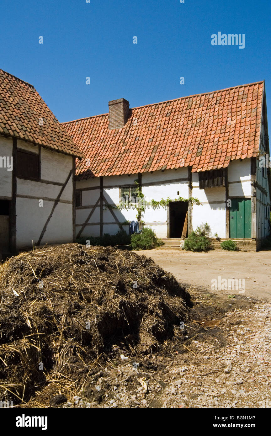 Dunghill / dungheap at the inner courtyard of traditional farm in the ...