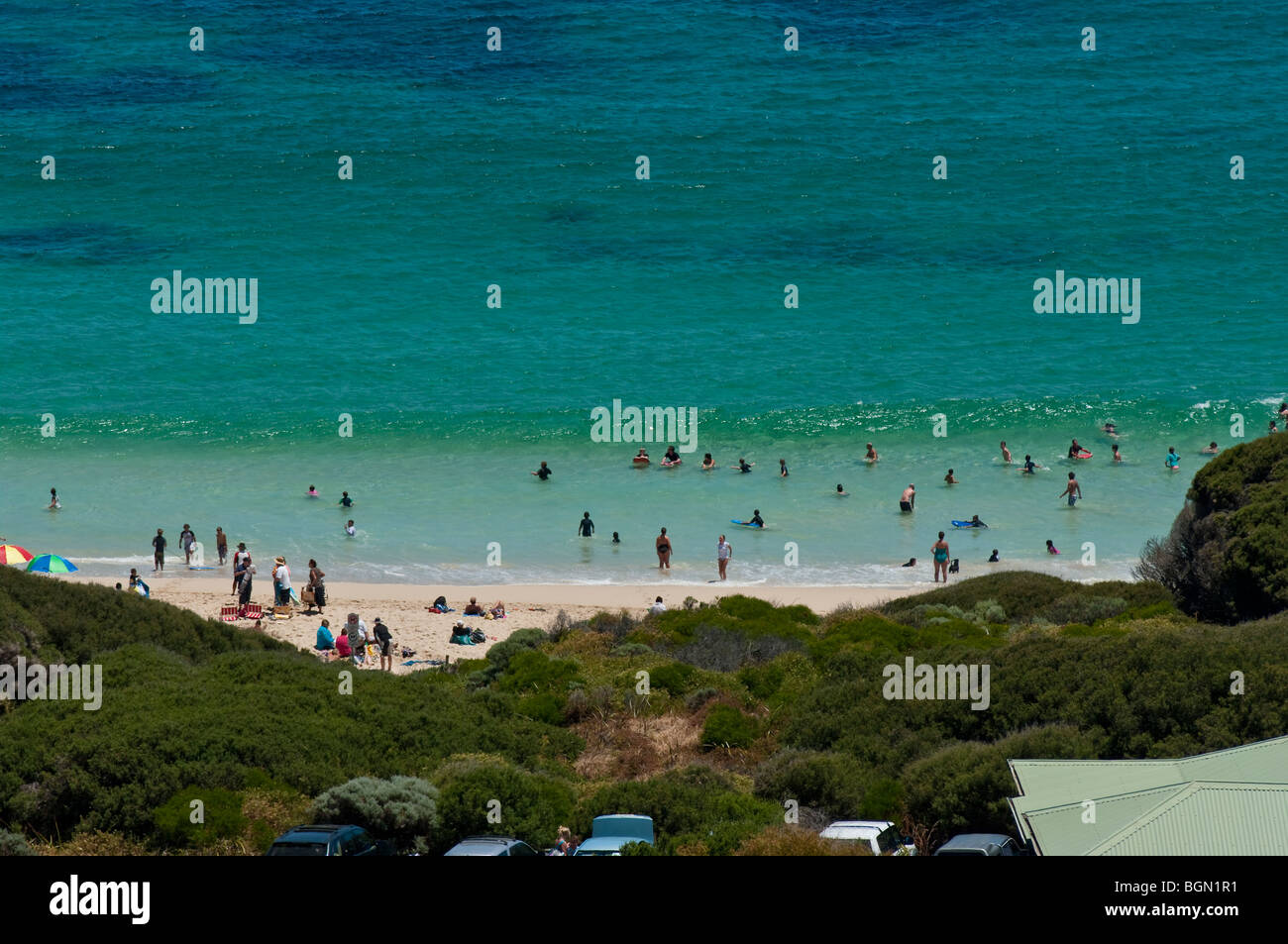Bathers enjoying the beach at Yallingup, one of Western Australia's top ...