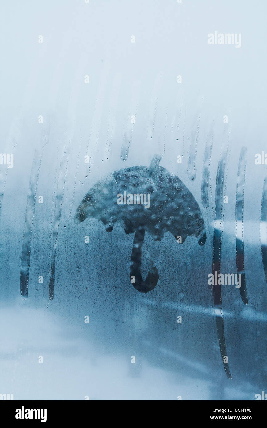 Snow scene from the fogged up window glass Stock Photo - Alamy