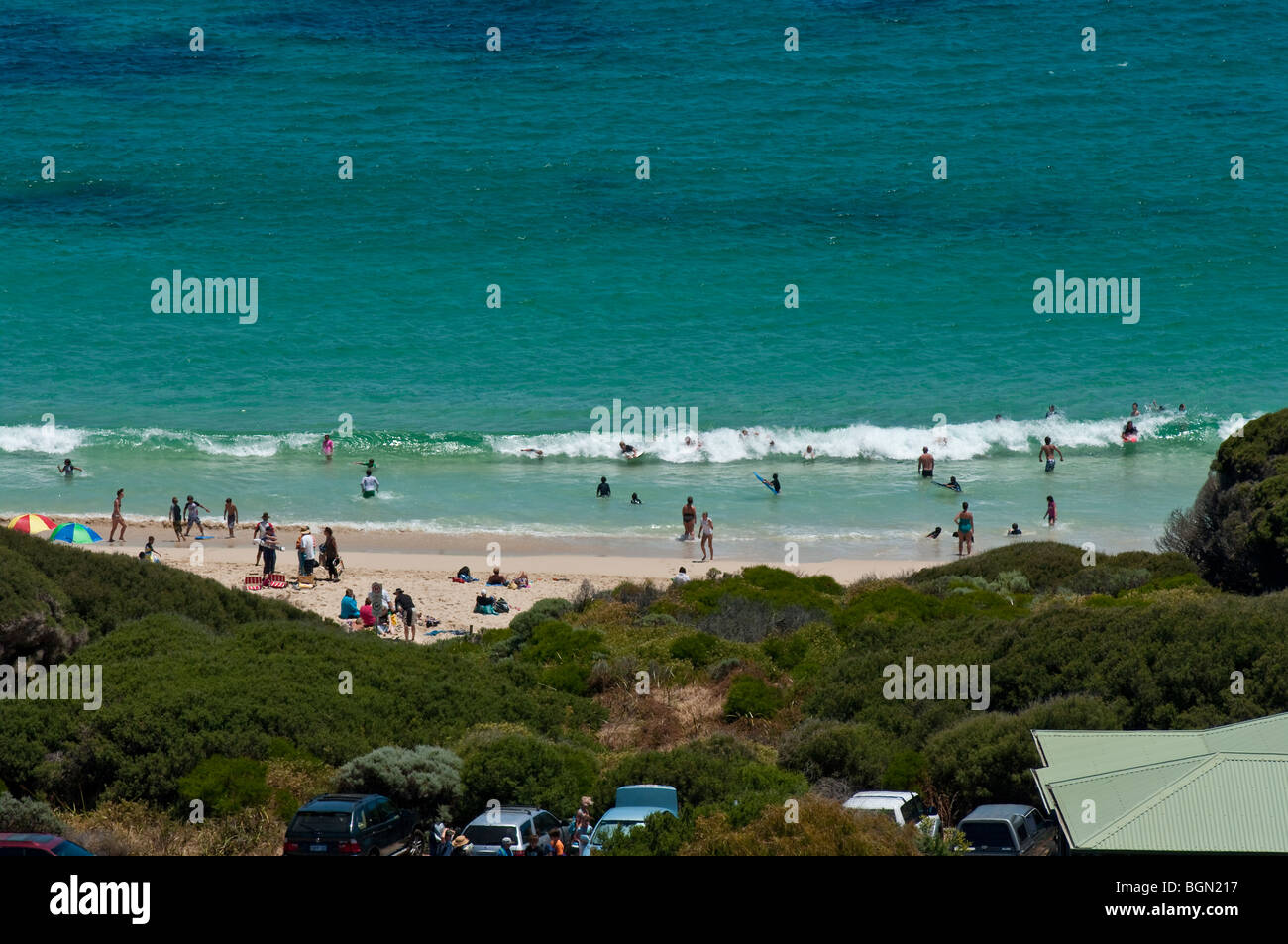 Bathers enjoying the beach at Yallingup, one of Western Australia's top ...