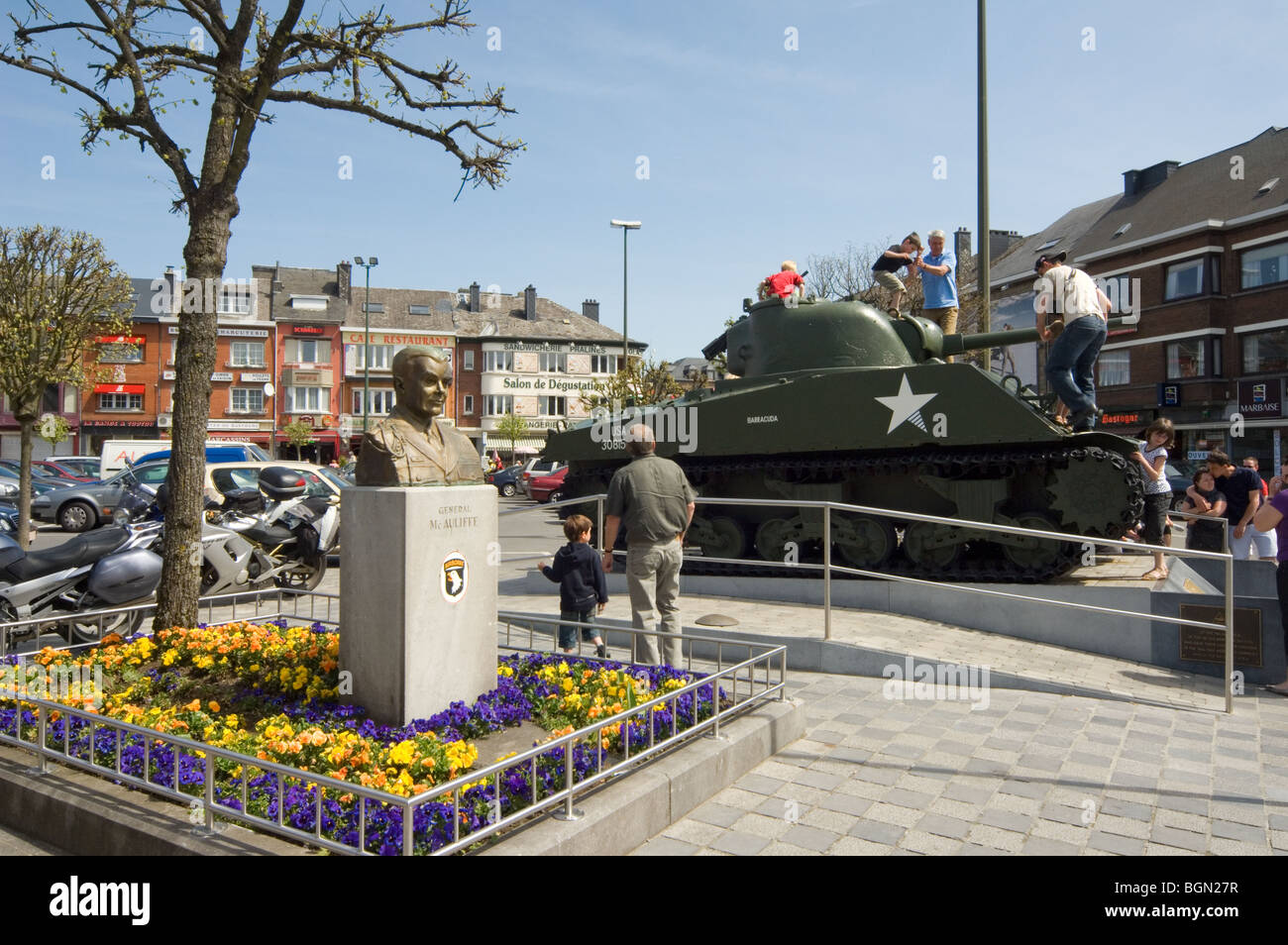 American Second World War Two Sherman M4A3 Tank and bust of General Mac ...