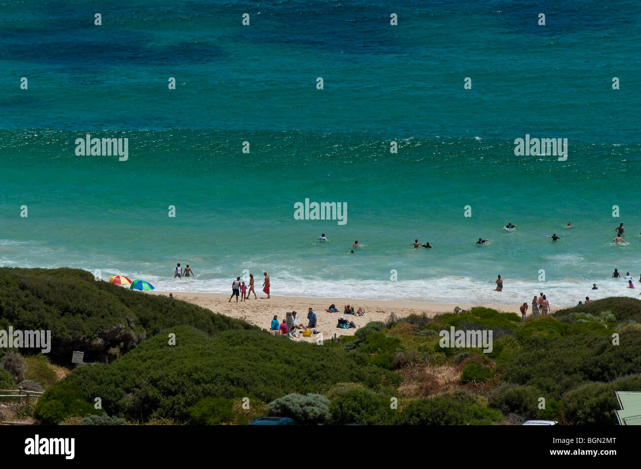 Bathers enjoying the beach at Yallingup, one of Western Australia's top ...