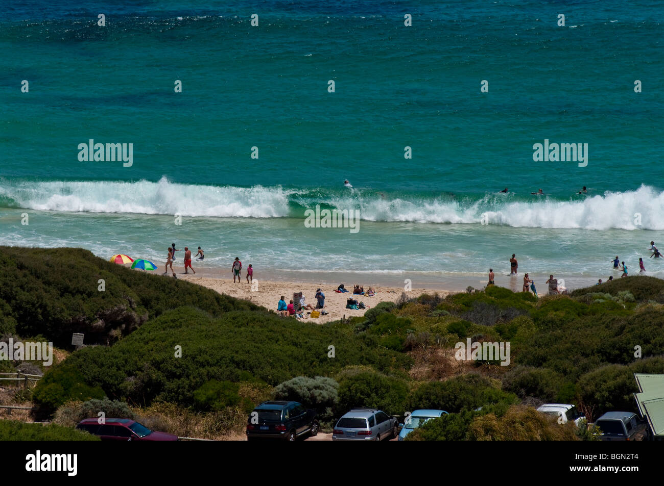 Bathers enjoying the beach at Yallingup, one of Western Australia's top ...