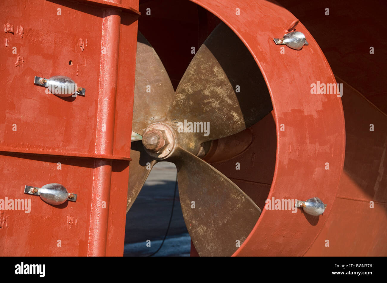 Sacrificial anodes and trawler propeller Stock Photo - Alamy