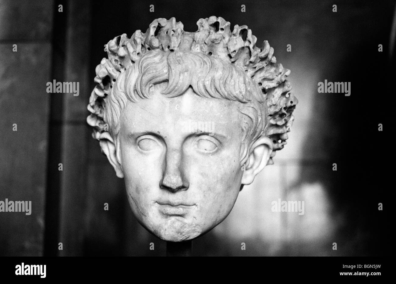 Marble head of Roman emperor Augustus in the Louvre Paris France Stock ...