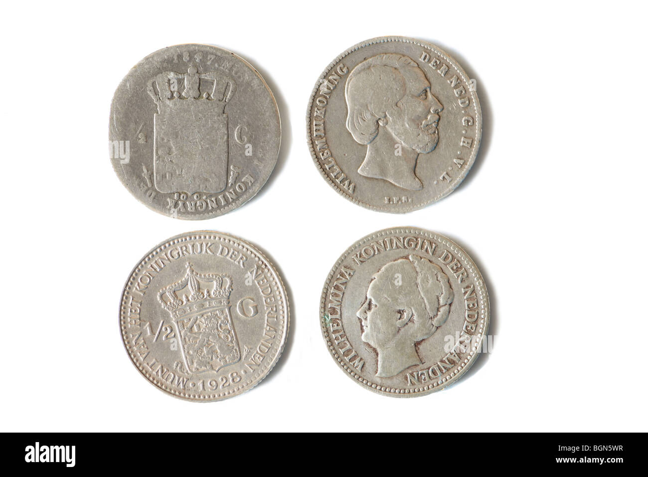 Four vintage dutch silver coins Stock Photo - Alamy