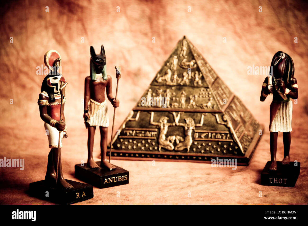 figurines of Egyptian gods, Anubis, Thoth and Ra Stock Photo - Alamy
