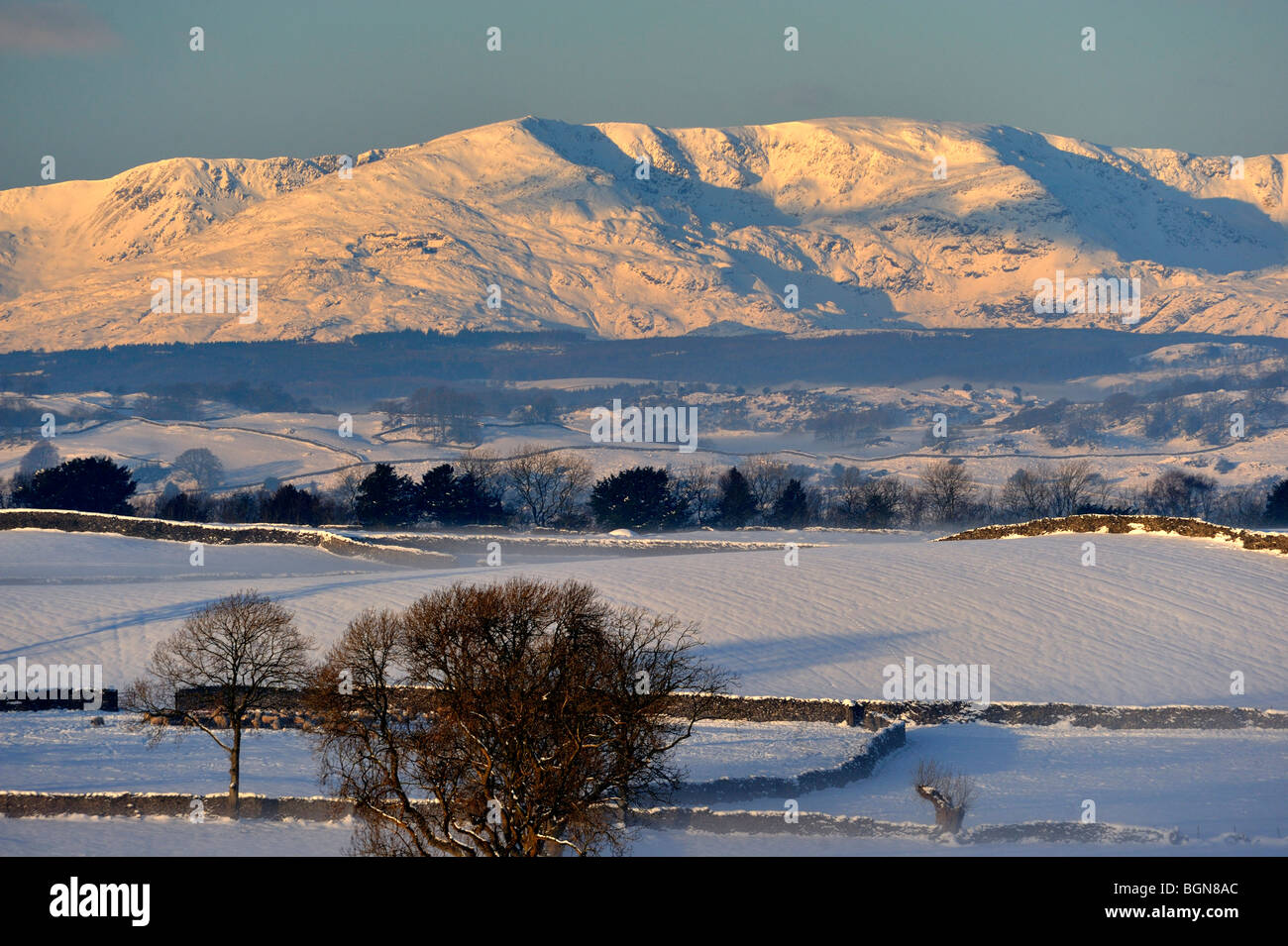 The Coniston Fells from Kendal Fell in Winter. Kendal, Cumbria, England ...