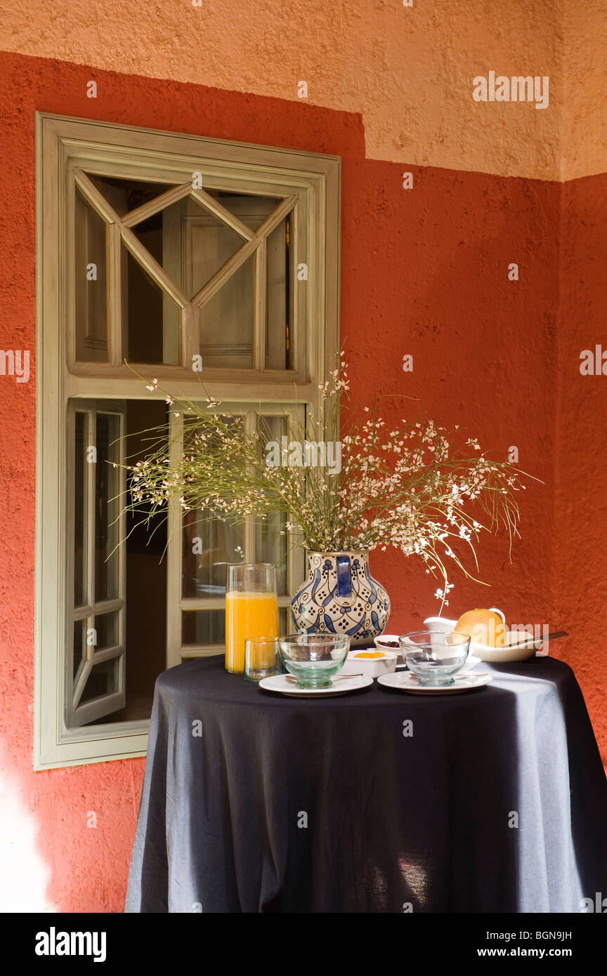Breakfast table in a riad in the Medina of Marrakesh Stock Photo - Alamy