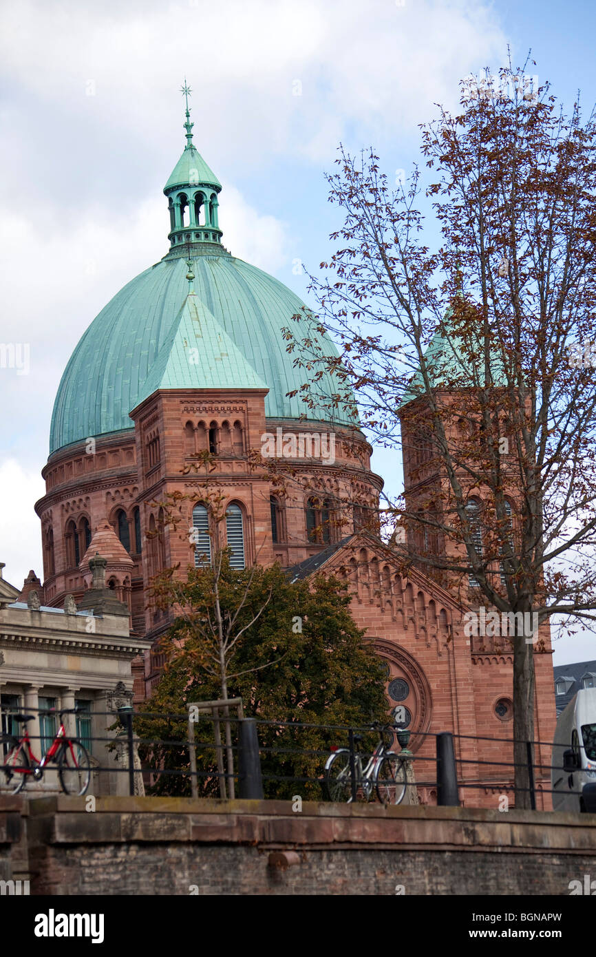 Church with green copper roof near Quai Schoepflin Strasbourg Alsace ...