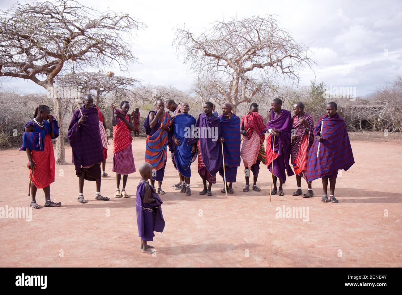A group of Masai warriors dancing, part of welcome dance performance in ...