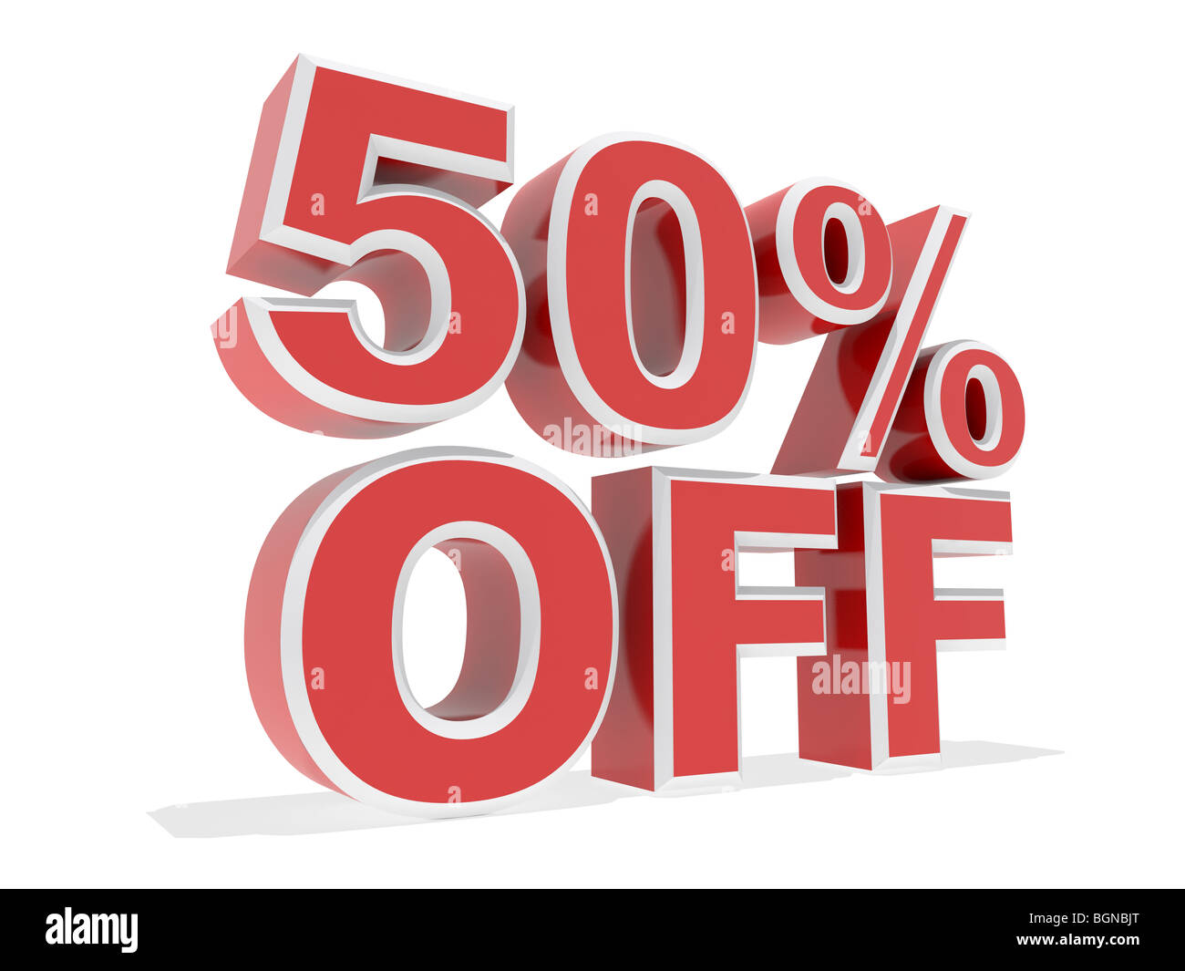 50% off 3d text isolated in red and white Stock Photo - Alamy