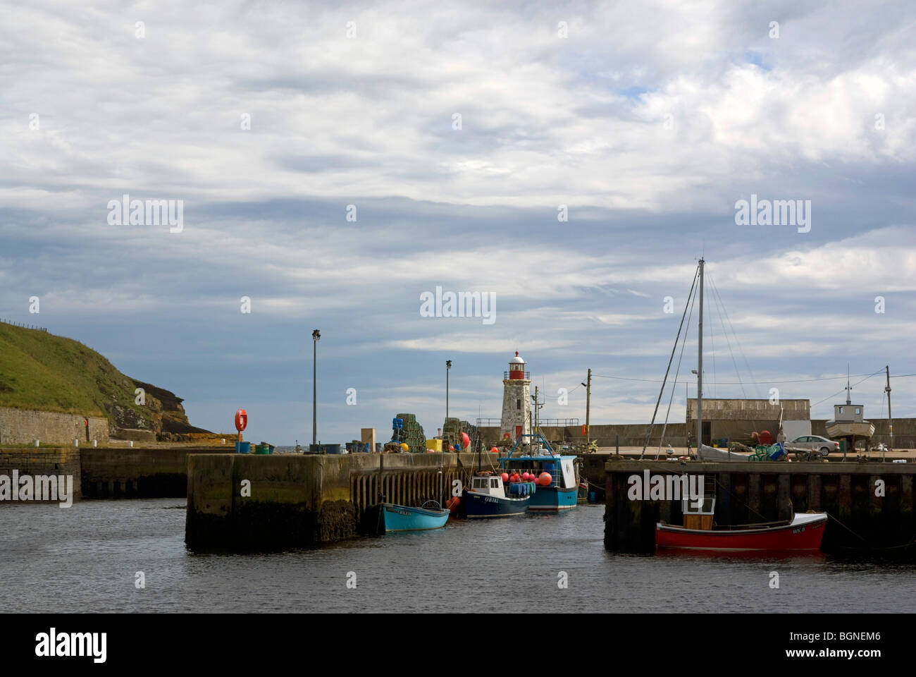 Boats in the harbour at Lybster, in Caithness, on the far North-East ...
