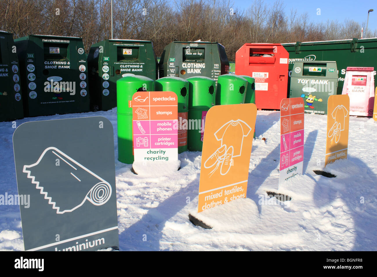 Recycling bins at Charlton Lane Community Recycling Centre, Shepperton ...