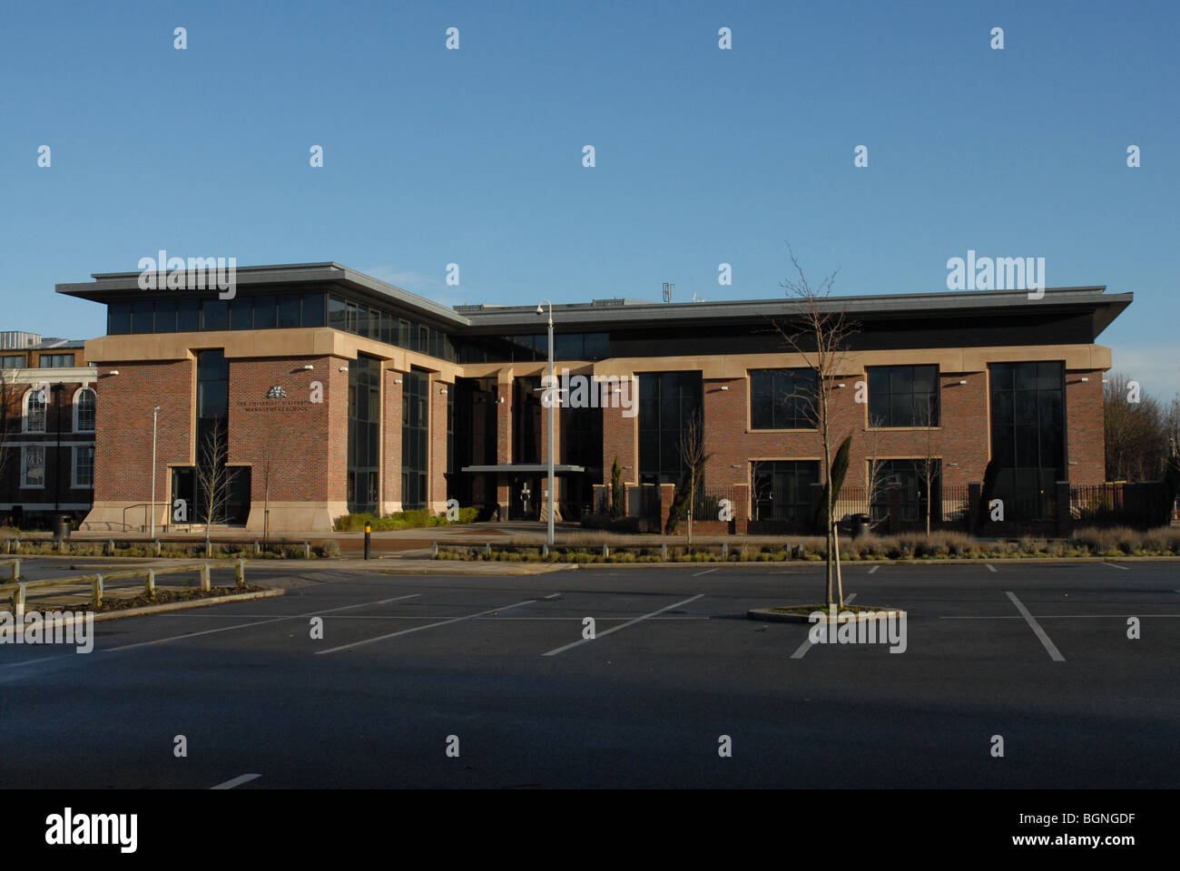 A modern university building in Liverpool, England. Built of brick with ...