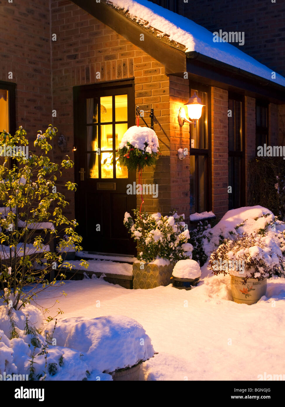 Night picture of house in winter snow Stock Photo - Alamy