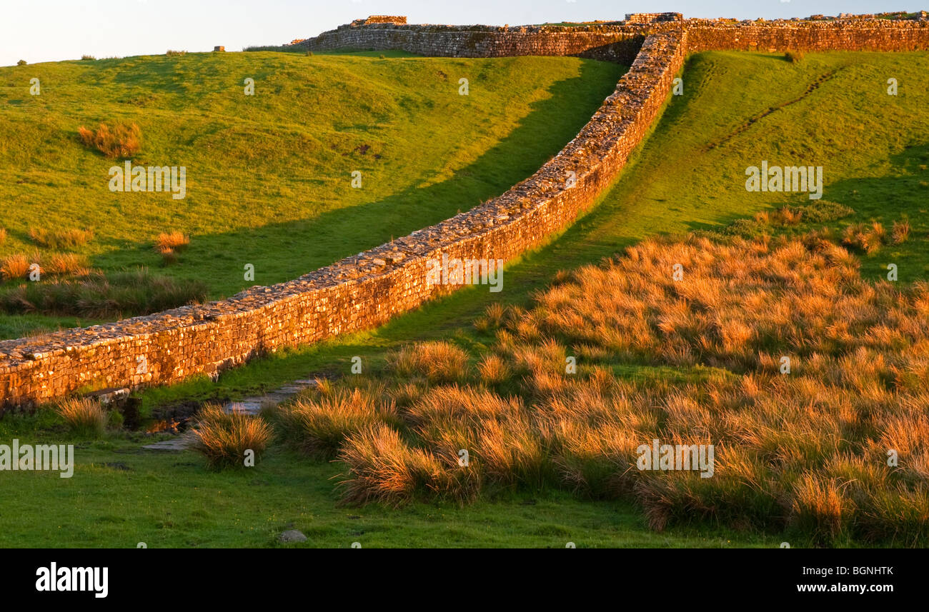 View of Hadrian's Wall an ancient Roman remain looking west near Knag ...